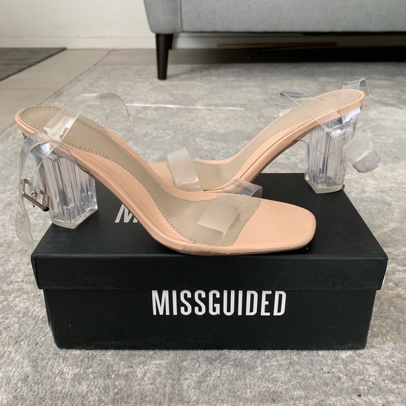 Missguided | Shoes | Missguided Nude Clear Chunky Heels | Poshmark